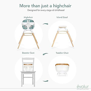 Evolur Ann Beechwood 4-in-1 Highchair | 360 Seat Rotation | Booster seat | Floor Chair | Bar Stool Chair | 5 Point Safety Harness | Blue