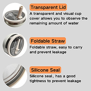 2Pack 40oz Tumbler Flip Straw Lid Compatible with Stanley Cup Replaceble Tumbler Cover Compatible with Stanley Cup Quencher No Leakage Replacement Accessory for 40 oz Tumbler Cover, Beige