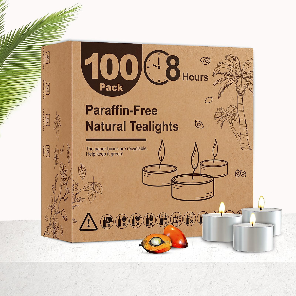 Tea Candles 100 Pack - 8 Hour Burn Time,Unscented Tea Lights Candles for Shabbat, Weddings, Christmas, Home Decor