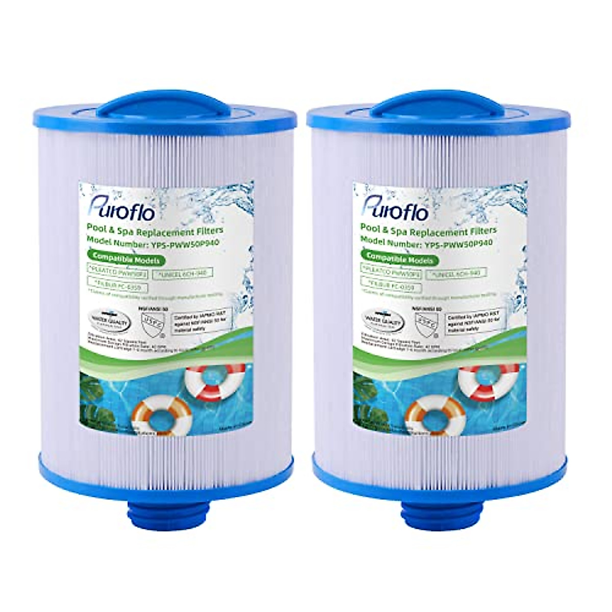 PUROFLO Spa Hot Tub Filter Cartridge Replacement for PWW50P3(1 1/2" Coarse Thread)|Unicel 6CH-940, 817-0050|Filbur FC-0359,25252, Waterway Front Access Skimmer, Screw in SAE Thread Filter 2 Pack