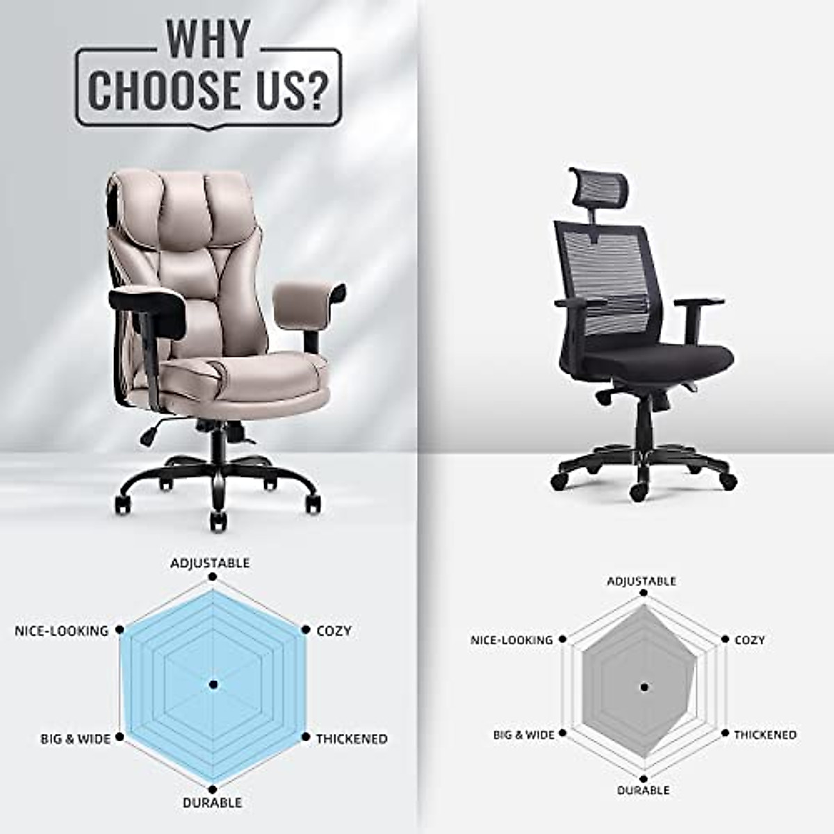 YAMASORO Big and Tall Office Chair 400lbs, Leathaire Cushy Seat and Adjustable Armrests Heavy Duty Executive Desk Chair with Wheels, Beige