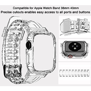 Compatible for Apple Watch Band 40mm 38mm with Protective Case, Men Women Crystal Clear Sporty Protective DropProof Shockproof Case with Premium Soft Fadeless TPU Adjustable Strap Bands for iWatch