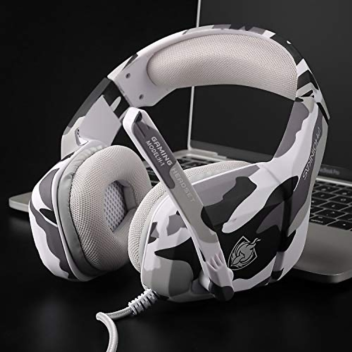 PHOINIKAS Gaming Headset for PS4, Xbox One, PC, Laptop, Mac, Nintendo Switch, 3.5MM PS4 Headset with Mic, Over Ear Headset, Noise-Cancelling Headset, Bass Surround, LED Light, Comfort Earmuff - Camo