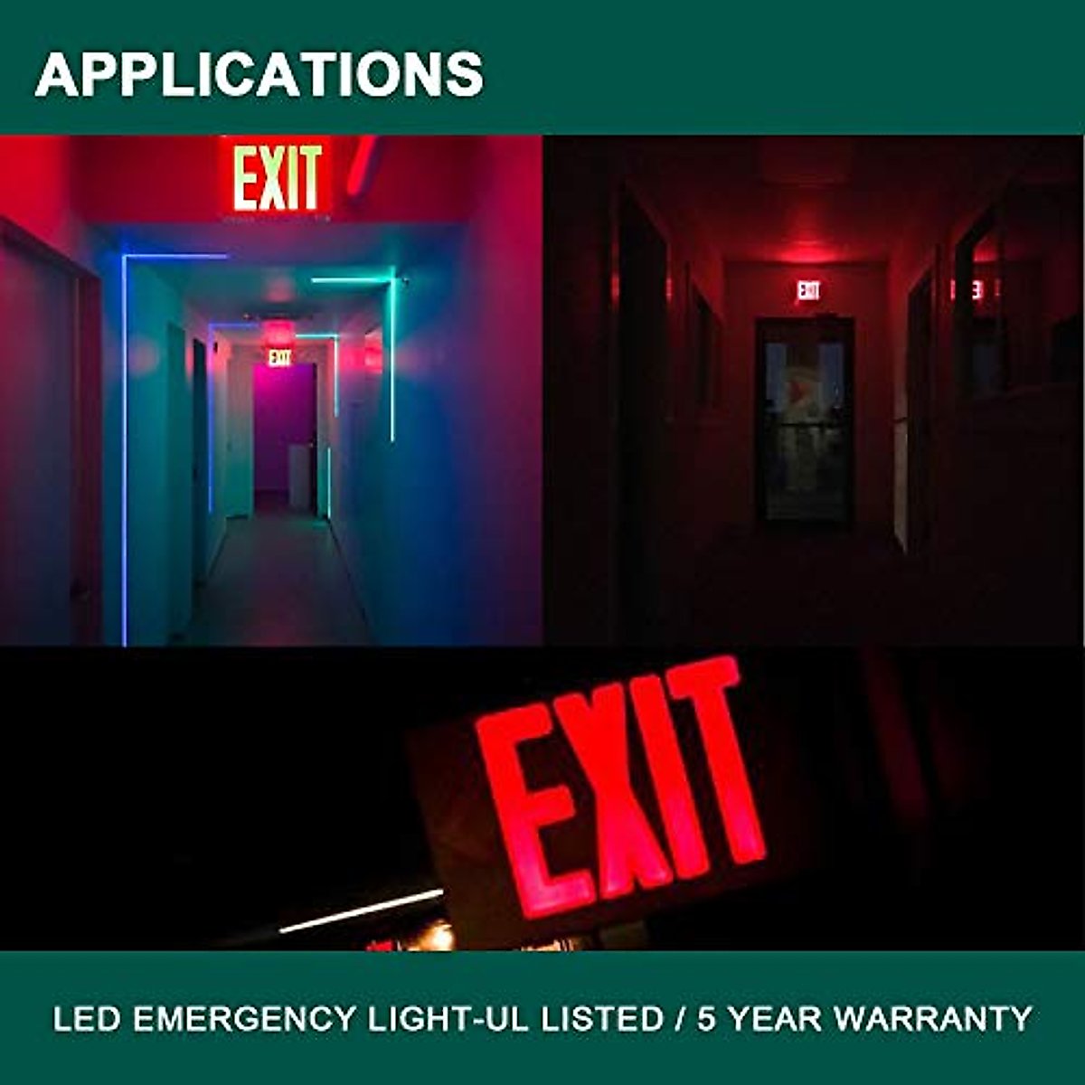 EXITLUX 2 PACK UL Listed -Red Led Exit Sign with Emergency Lights&Battery Backup Operated Powered Exit Lights Exit -Double Face-120-277VAC Fire Exit Signs Lighting for Room,Street,Window.Stairs.