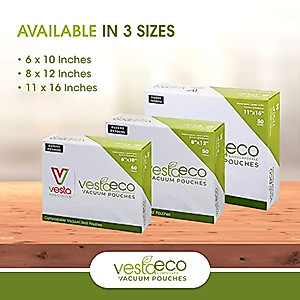 VestaEco Compostable Vacuum Seal Bags | Extend Freshness | Embossed | Certified Compostable | Reduce Waste | 11 x 16 Inches | 50 Vacuum Bags per Box