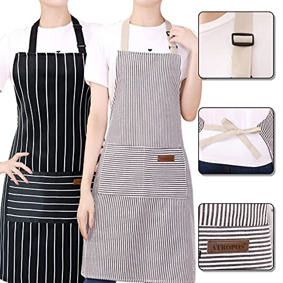 ATROPOS 2 Pcs Aprons for Women with Pockets, Aprons for Men, Womens Kitchen Apron, Cooking Apron Adjustable Bib Chef Apron(Unisex)