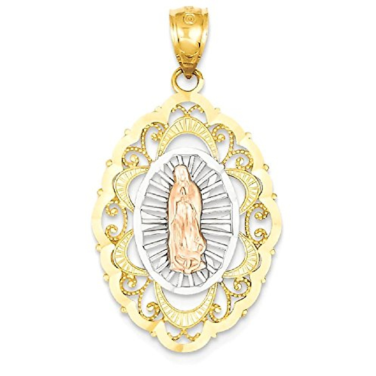 IceCarats 14K Tri Color Gold Our Lady of Guadalupe Virgin Mary Necklace Virgencita Maria Rosa Pendant Catholic Christian Holy Mother Medallion Charm Only
