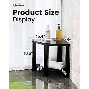 OasisSpace Bamboo Corner Shower Seat Shower Stool, Shaving Stool with Non-Slip Feet, Wood 2-Tier Seat with Storage Shelf for Bathroom, Living Room, Bedroom, Used for Seat or Organizer
