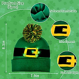 CAMDUCK 6 Pcs St Patrick's Day Beanie Hat, St Patricks Day Hat, Shamrock Beanie, Irish Hats for Men Women (6 Irish Beanie with LED)