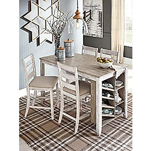 Signature Design by Ashley Skempton Farmhouse 36" Counter Height Dining Table with Storage & Wine Rack, Whitewash