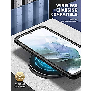 Clayco Xenon Case for Samsung Galaxy S21 FE 5G, [Built-in Screen Protector] Full-Body Rugged Cover Compatible with Fingerprint Reader, 6.4 inch 2022 Release (Black)