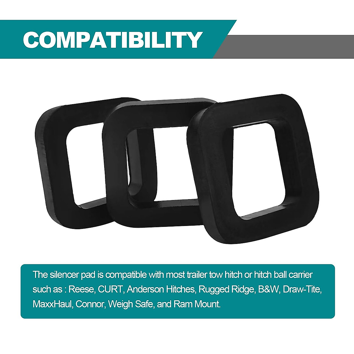 3 Pack 2-inch Hitch Receiver Silencer Pad for Adjustable Ball Mounts Reduces Rattle & Eliminate Noise, Provides Cushion Between Hitch Receiver and Tow Hitches, Black