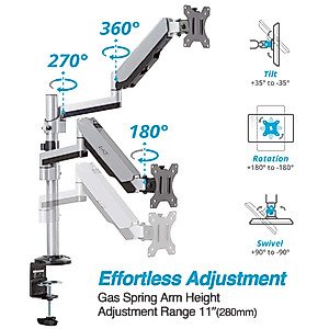 AVLT Dual 13"-32" Stacked Monitor Arm Desk Mount fits Two Flat/Curved Monitor Full Motion Height Swivel Tilt Rotation Adjustable Monitor Arm - Extra Tall/VESA/C-Clamp/Grommet