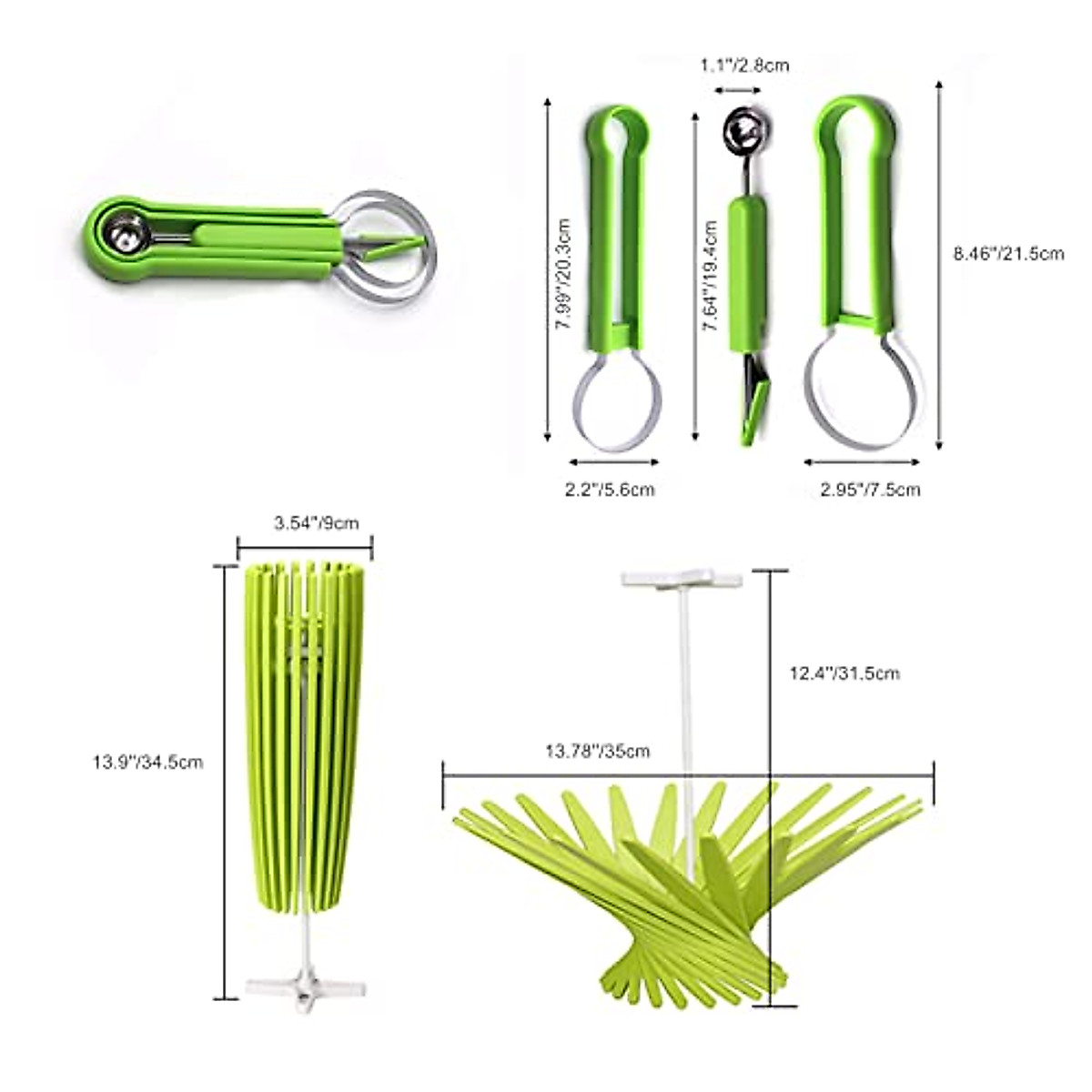 Fruit Basket for Kitchen Counter, Creative Foldable Rotation Fruit Bowl with 4 in 1 Multifunctional Melon Baller Scoop Set, Modern Countertop Fruit Holder for Kitchen Dinning Table Storage Decor