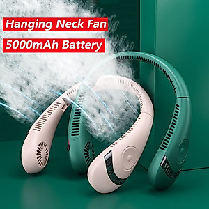 bahilok Hanging Neck Fan Foldable Summer Air Cooling Portable USB Rechargeable Bladeless Mute Fans for Outdoor Sports，5000mAh (pink)