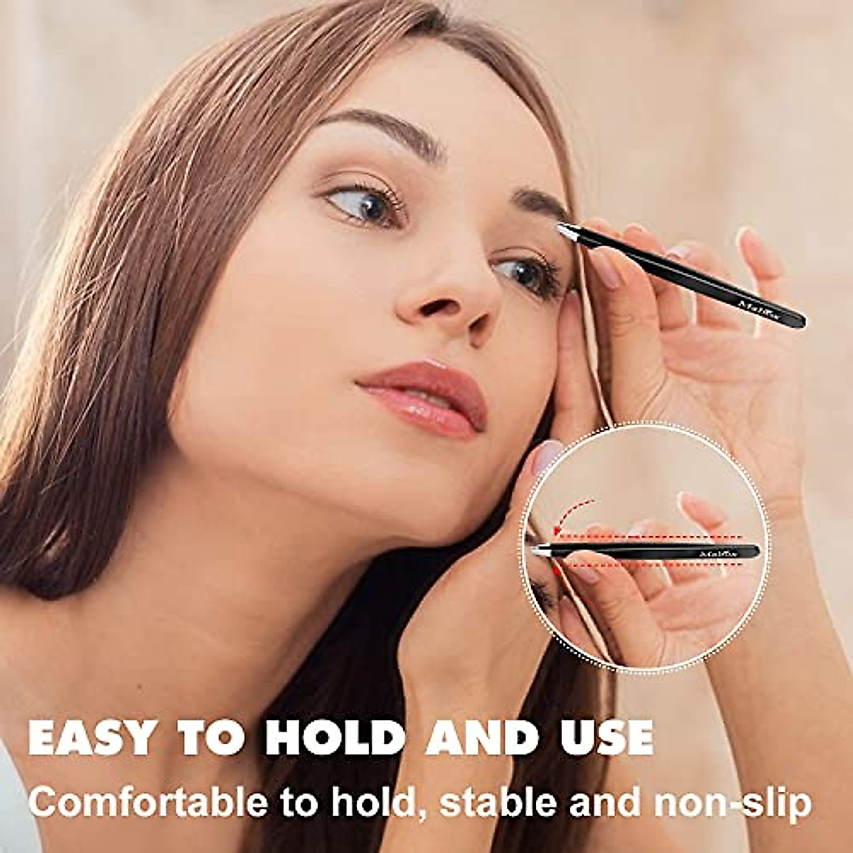 Mabox Professional Tweezer Set with Case - 4 Pieces Slanted and Pointed Stainless Steel Tweezer Set, Precision Slant Tweezers for Eyebrows, Facial Hair, Ingrown Hair, Splinter and Blackhead (Black)