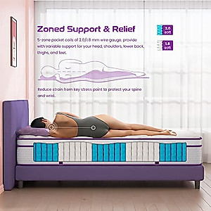 Sersper 8 Inch Memory Foam Hybrid Queen Mattress - 5-Zone Pocket Innersprings Motion Isolation - Heavier Coils for Durable Support -Pressure Relieving - Medium Firm - Made in North America