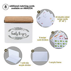 NIKKY HOME 4x6 Kitchen Metal Family Recipe Organization Box with 24 Cards and 8 Dividers, White