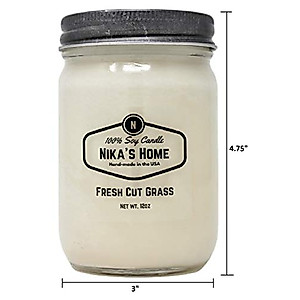 Nika's Home Fresh Cut Grass Soy Candle - 12oz Mason Jar - Non-Toxic Soy Candle-Hand Poured Candle- Handmade, Long Burning Candle-Highly Scented Candle-All Natural, Clean Burning Candle