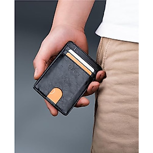 Buffway Mens Slim Wallet, Minimalist Thin Front Pocket Leather Credit Card Holder with RFID Blocking for Work Travel - Seattle Black