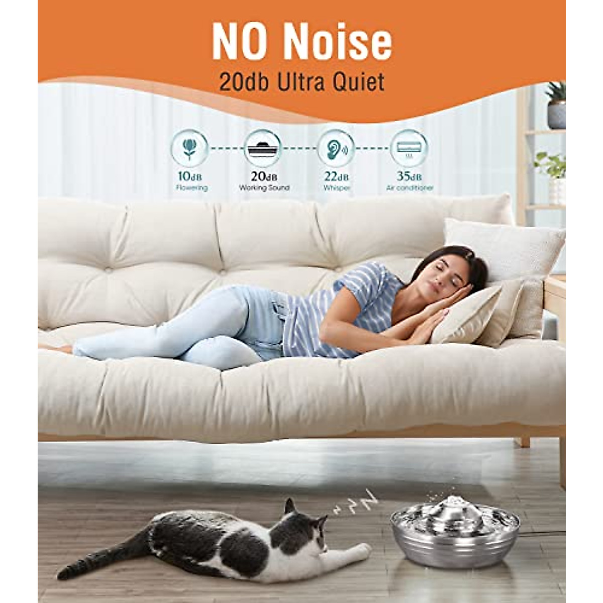 oneisall Cat Water Fountain,3.6L /123OZ Automatic Stainless Steel Pet Water Fountain for Dog Cat,Dog Water Bowl Dispenser with Ultra-Quiet Pump for Multiple Pets