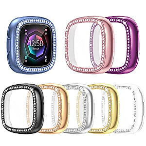 RICHONE 8-Pack Compatible with Fitbit Versa 4 & Sense 2 (2022) Screen Protector Case, Bling Diamonds Cover Soft TPU Bumper Smartwatch Accessories(8 Colors, Versa 4 & Sense 2)