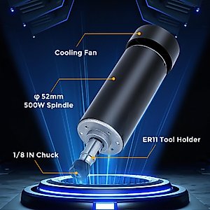 CNC Spindle, 500W CNC Spindle Motor,52mm Clamp with ER11 Collet and 10pcs Router Bit，High Precision for DIY CNC Router Milling and CNC Router Machine