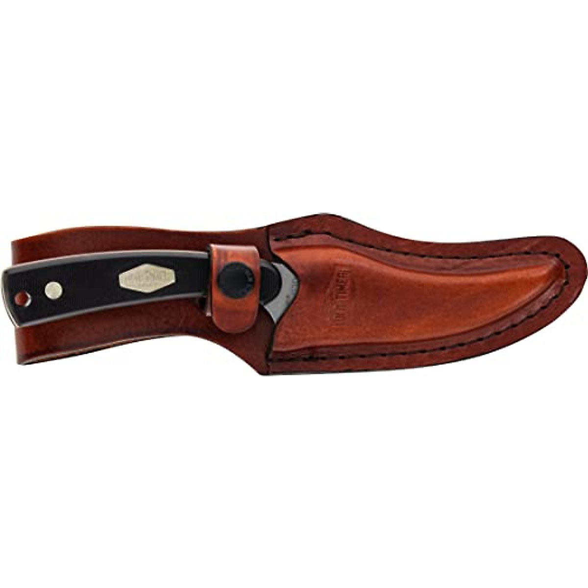 Old Timer 7.1in Full Tang Skinner Knife, 3.3in Clip Point Blade, Black Handle, Leather Sheath - For Hunting, Camping, Outdoors