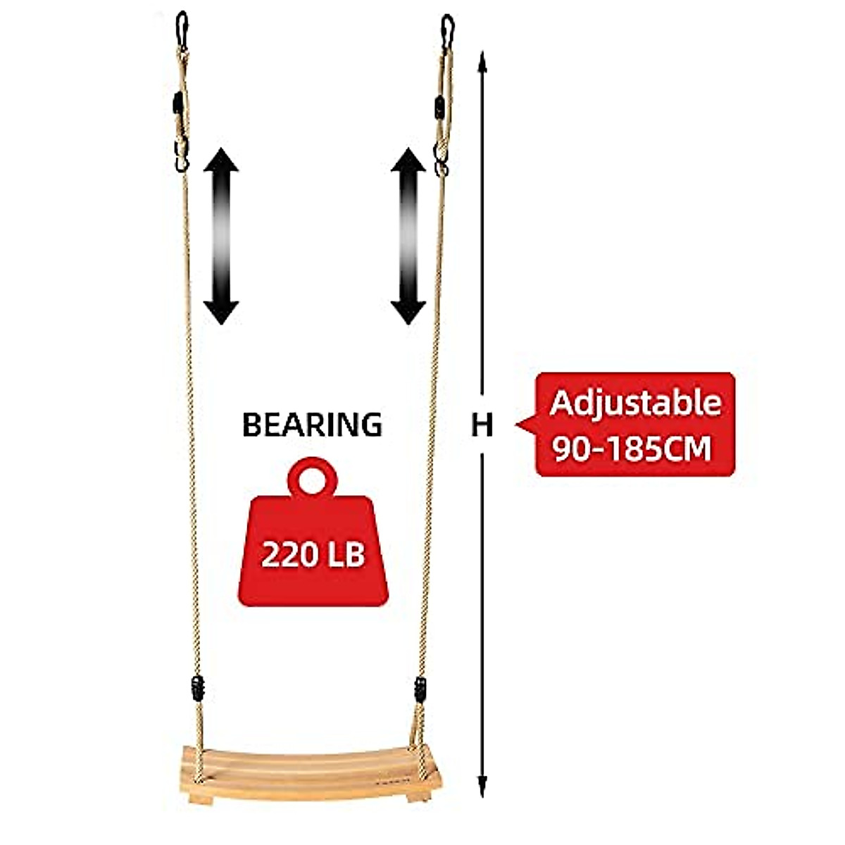 Wooden Tree Swings Tree Swing for Adults Children Kid's Wood Swing Seat with Adjustable Rope 220lbs Load Wooden Swing Set for Indoor Outdoor