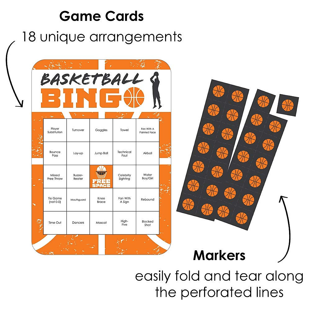 Big Dot of Happiness Basketball - Let The Madness Begin - Bar Bingo Cards and Markers - College Basketball Party Bingo Game - Set of 18