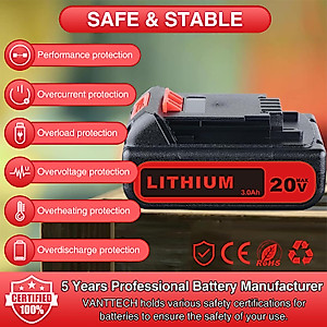 3000mAh 20V Replacement for Black and Decker Battery LBXR20 Max Lithium ion LB20 LBX20 LST220 LBXR2020-OPE LBXR20B-2 LB2X4020,2-Pack