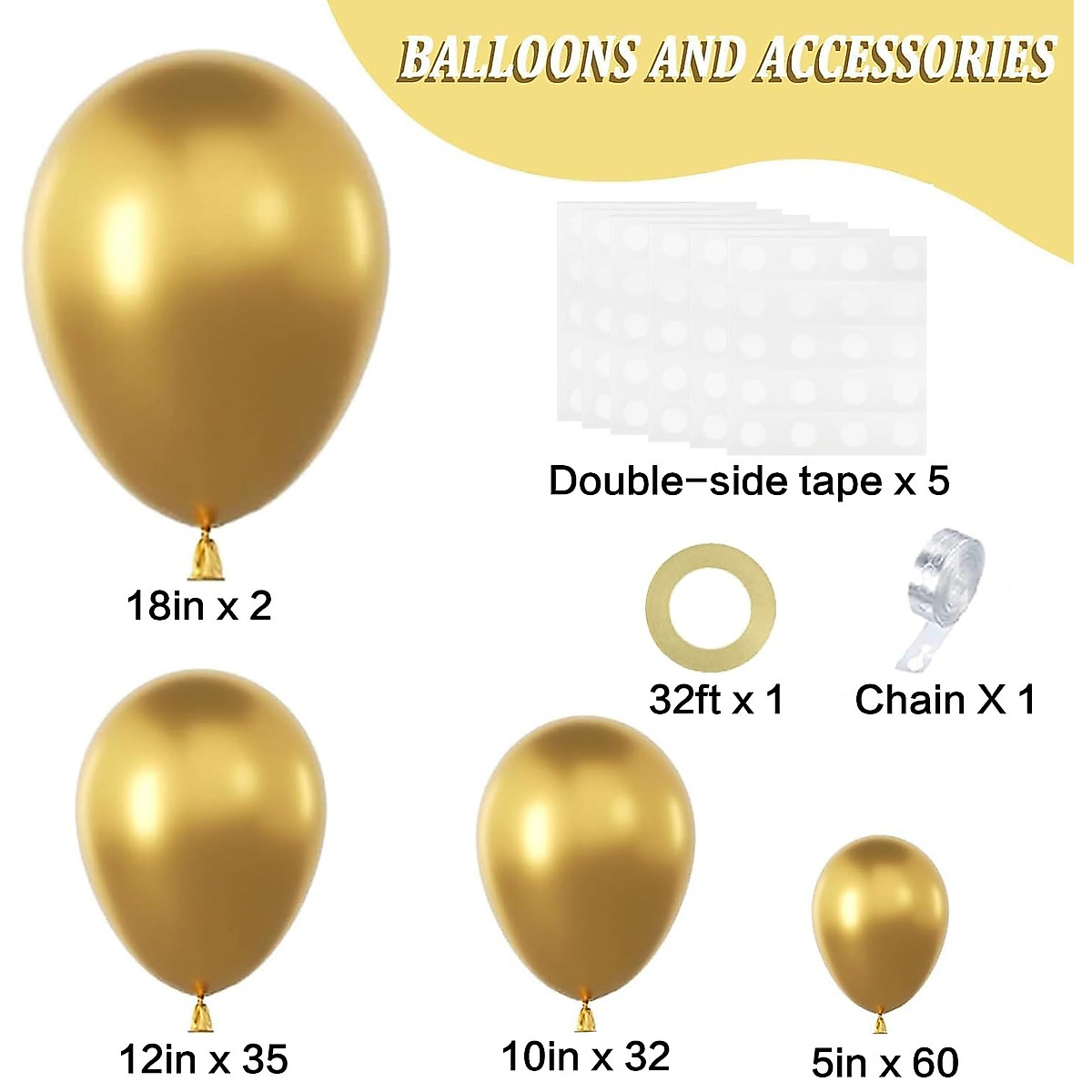 129 pcs Metallic Gold Balloons Latex Balloons Garland Kit Different Sizes 18 12 10 5 Inch for Happy New Year Birthday Party, Graduation,Wedding, Holiday Decoration and Anniversary