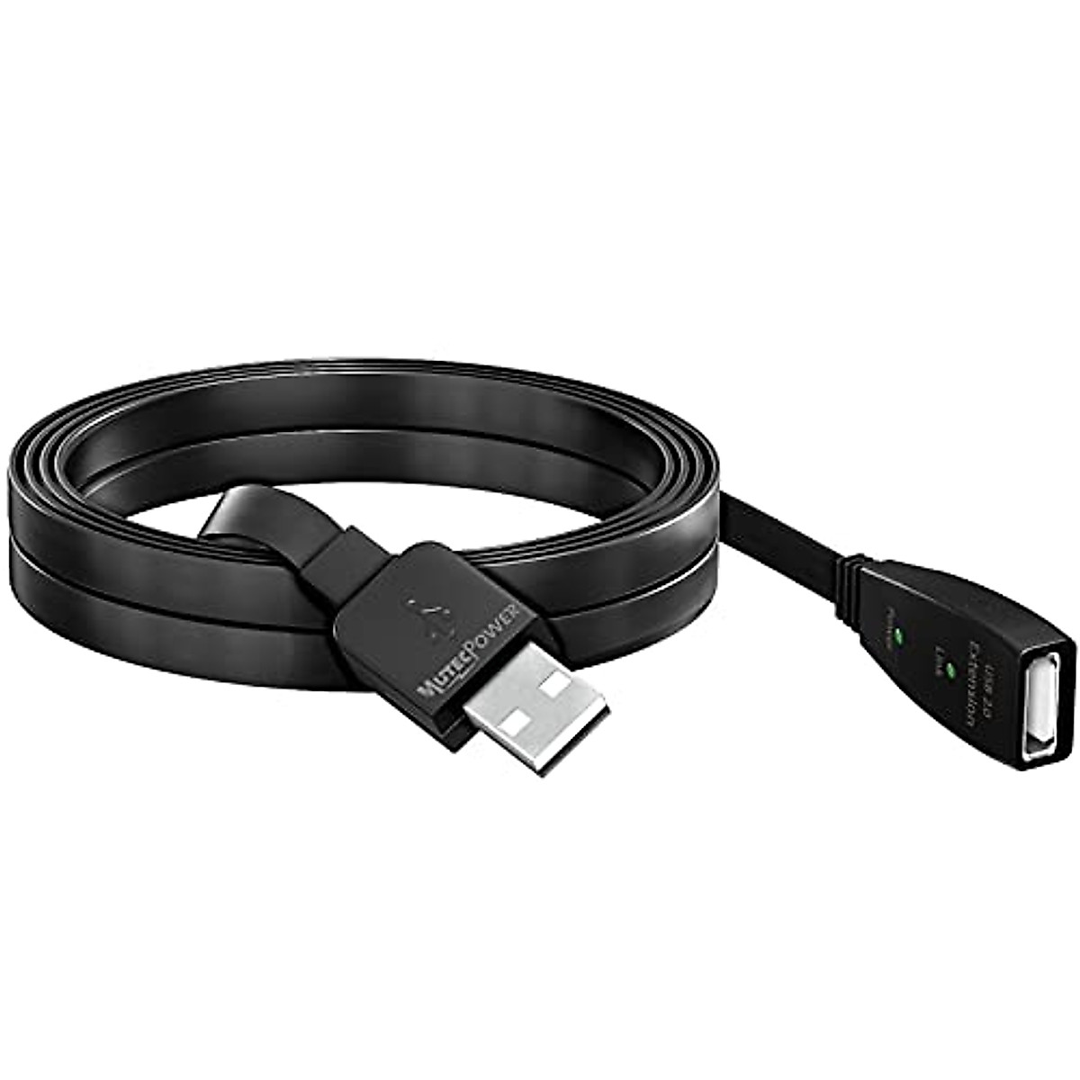MutecPower 16.5ft (5m) Ultra Flat USB 2.0 Male to Female Cable with extention chipset - USB Active Extension Cable Repeater Cable 16.5 Feet Ultra Slim Black