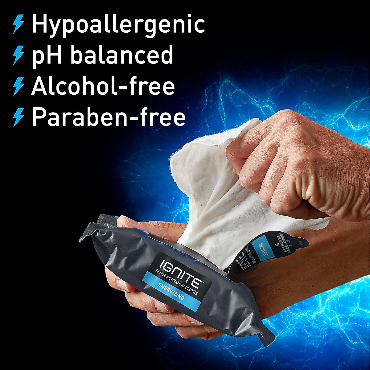 Medline Ignite Mens Body Wet Wipes, Extra Thick 8" x 8" Shower Wipes, Energizing Scent, 10 count