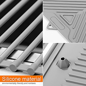 IWORD Roll Up Dish Drying Rack with Mat Combo,Splitted Drying Mat & Dish Drying Rack,Versatile Roll Up Sink Drying Rack with A Drain Hole for Easy Water Drainage, Silicone Mat for Kitchen (29" x 20")