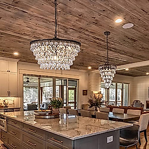 Wellmet Crystal Chandeliers, Farmhouse Tiers Crystals Light, Modern Hanging Pendant Lighting Ceiling Fixture for Foyer, Bathroom, Dinig Living Room, Kitchen Island