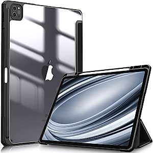 Fintie Hybrid Slim Case for iPad Pro 12.9-inch 6th Generation 2022, [Built-in Pencil Holder] Shockproof Cover w/Clear Transparent Back Shell, Also Fit iPad Pro 12.9" 5th/4th/3rd Gen, Black