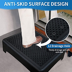 Stepping Stool for Adults & Seniors, Heavy Duty Portable One Step Stool Anti Slip Mobility Daily Aids Indoor/Outdoor Wide Safety Platform for Stairs/Kitchen/Bed/SUV Cars, Black