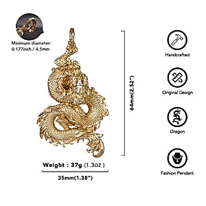 COPPERTIST.WU Dragon Pendant Necklace for Men丨Cool Gothic Punk Brass Dragon Head Animal Charm
