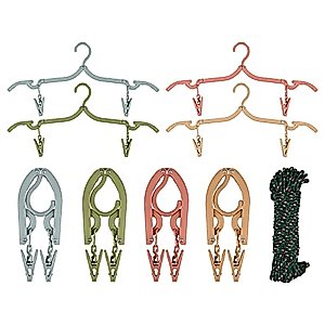 DS. DISTINCTIVE STYLE Foldable Hangers with Clips Set of 8 Travel Hangers with Clothesline for Camping