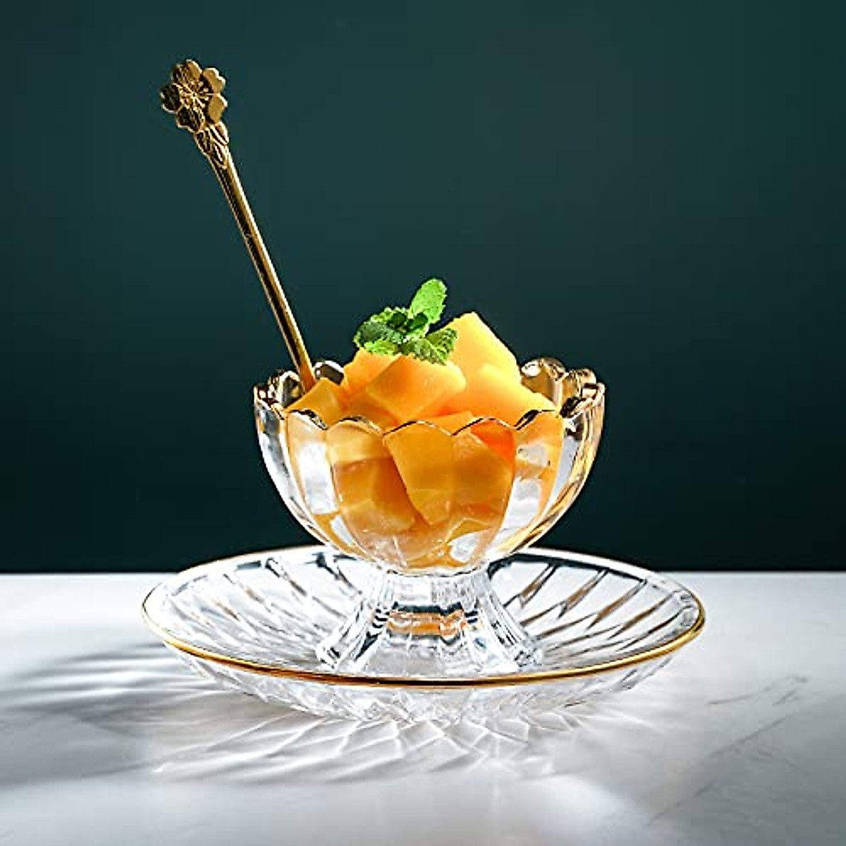 Ice Cream Bowl Glass Dessert Cup Small Cute Footed Clear Glass Ice Cream Cups with Phnom Penh Perfect for Ice Cream Dessert Smoothie Milkshake Fruit Salad,5oz