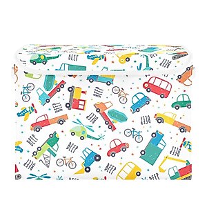 Cartoon Vehicle Cars Storage Bins with Lids Fabric Storage Containers Cubes Box Closet Organizer Collapsible Storage Basket for Bedroom Clothes Office Shelves Nursery Gifts Home Decor