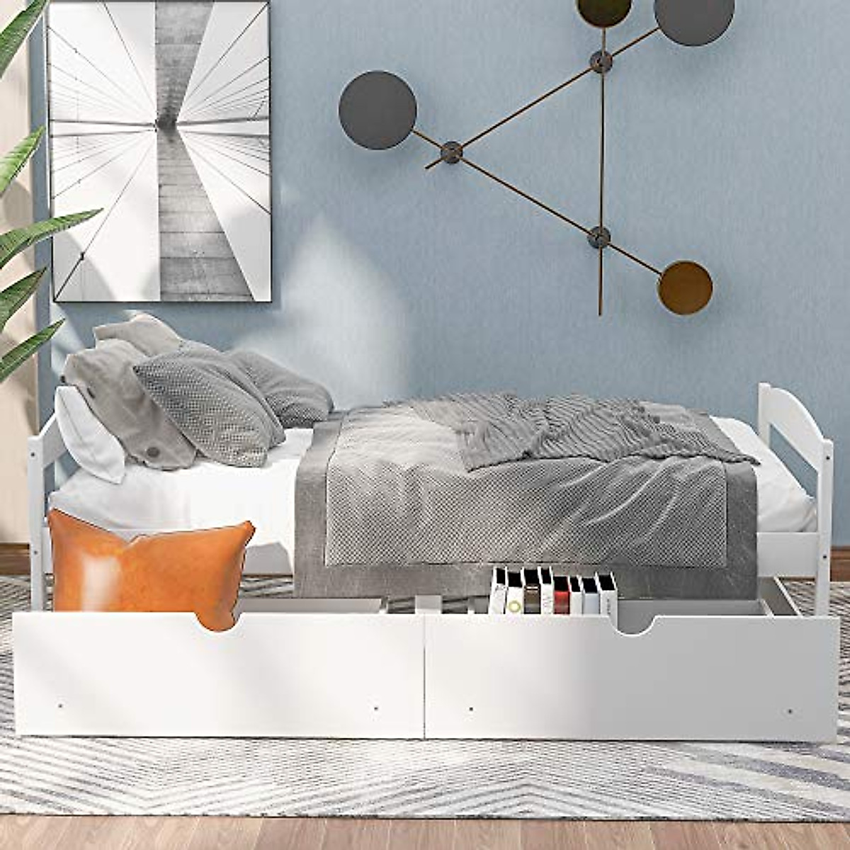 Merax Multifunctional Wood Daybed with Drawers Sofa Storage Bed with Headboard/Space Saving/No Box Spring Needed White