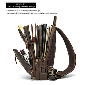 Lannsyne Small Vintage Leather Sling Bag For Men Crossbody Chest Daypack fits 10.5" iPad