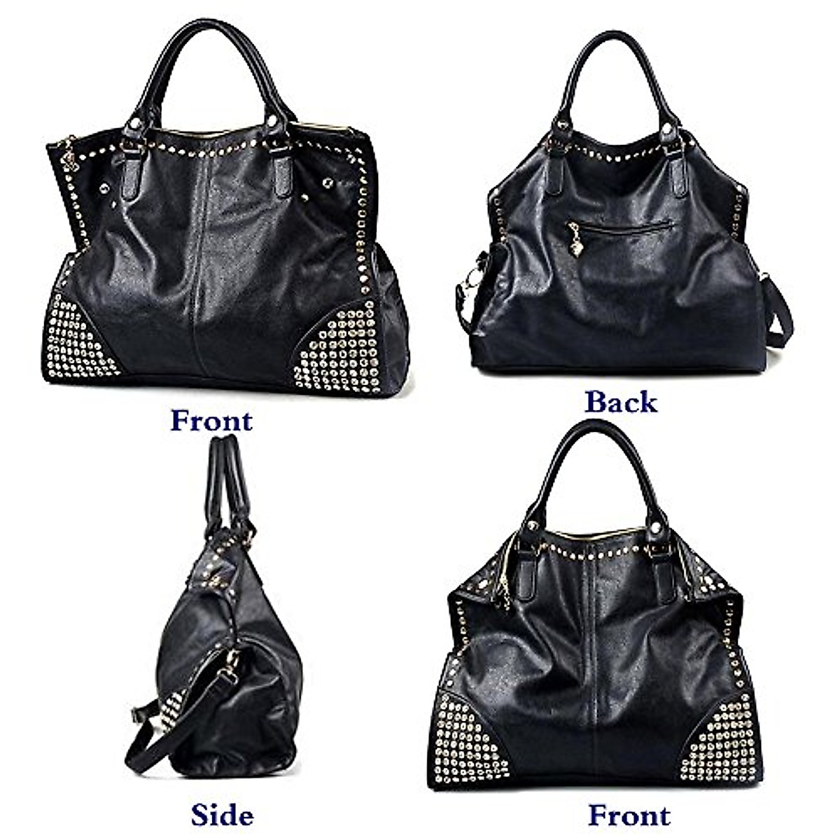 Women Top Handle Shoulder Bag Personality Rivet Satchel Tote Middle Size Handbag Purse Bag (Rivet)