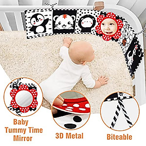 FUNNYB&G Black and White Baby Toys - High Contrast Baby Soft Book Baby Brain Development Crib Toys Carseat Toys Infant Tummy Time Mirror Toys for 0 3 6 9 12 Month Baby Birthday Gift Newborn Gift