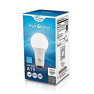 Euri Lighting EA19-14W1150eGV, LED Multi-Volt 120-277V A19, 14W (100W Equivalent), 5000K (Cool White) GU24 Base, Damp Rated, UL & Energy Star, 3YR 15K HR Warranty