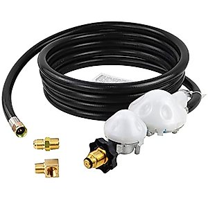 12 FT Propane Hose with Regulator Compatible with mr heater F273684 buddy heaters, Two Stage Propane Regulator with Hose for RV, Gill, Gas Stove, Gas Generator, 3/8in Female x 3/8in Male Street Elbow.