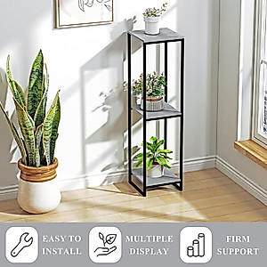 JEPRECO 46" Tall Plant Stand Indoor, 3-Tier Modern Plant Shelf, Corner Flower Pot Holder Organizer for Living Room Balcony Patio Garden (Oak Grey)