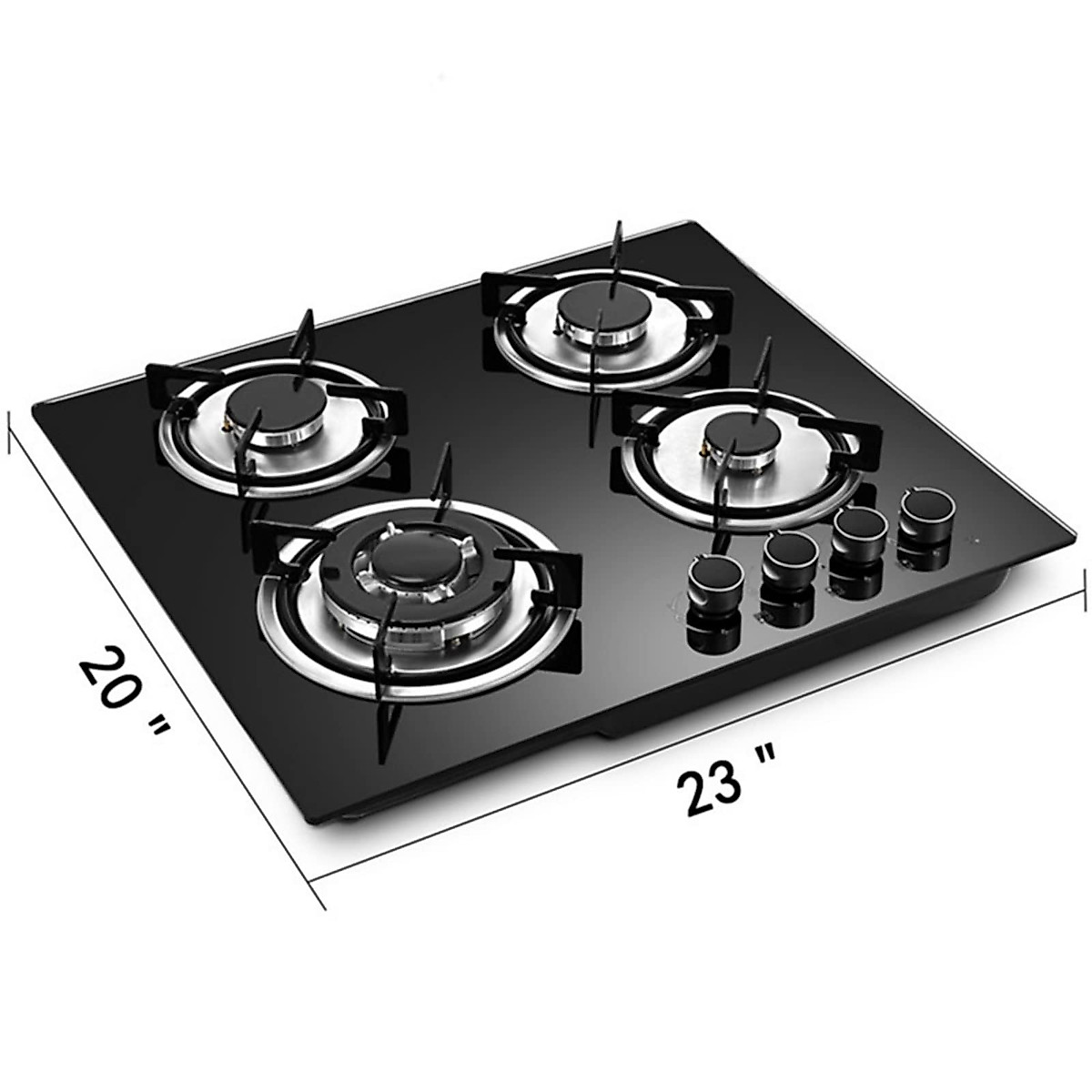 Cbhfmljd 23" 4-Burner Gas Cooktop Built-In Stove Top Tempered Glass LPG/NG Gas Cooker, 4 Burners Gas Hob Grate Stovetop Cooker Easy to Clean Elegant and Durable For Kitchen Chefs